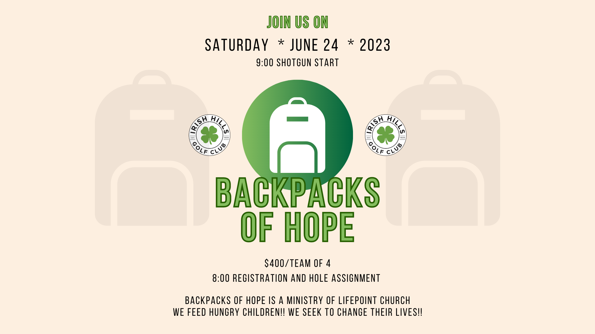 Backpacks of Hope - Irish Hills Golf Club